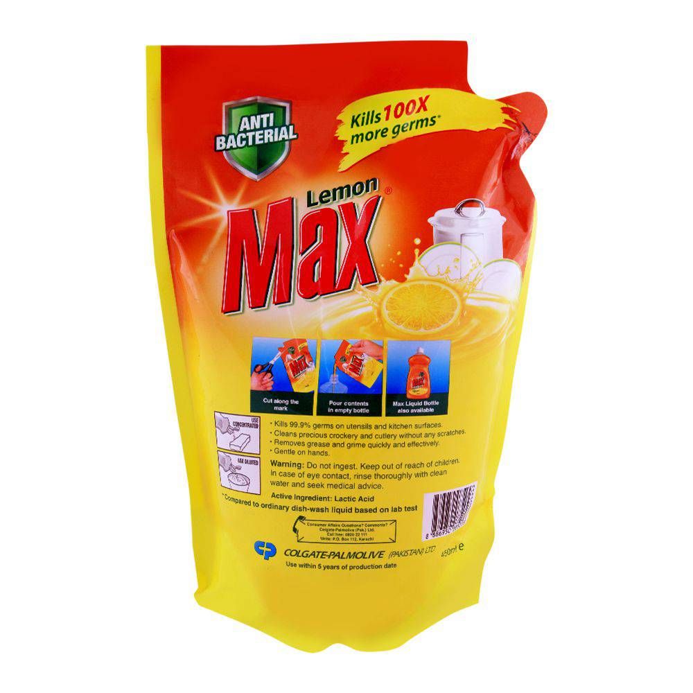 Buy Lemon Max Dishwash Liquid, With Real Lemon Juice, 450ml – Shopaholic.pk