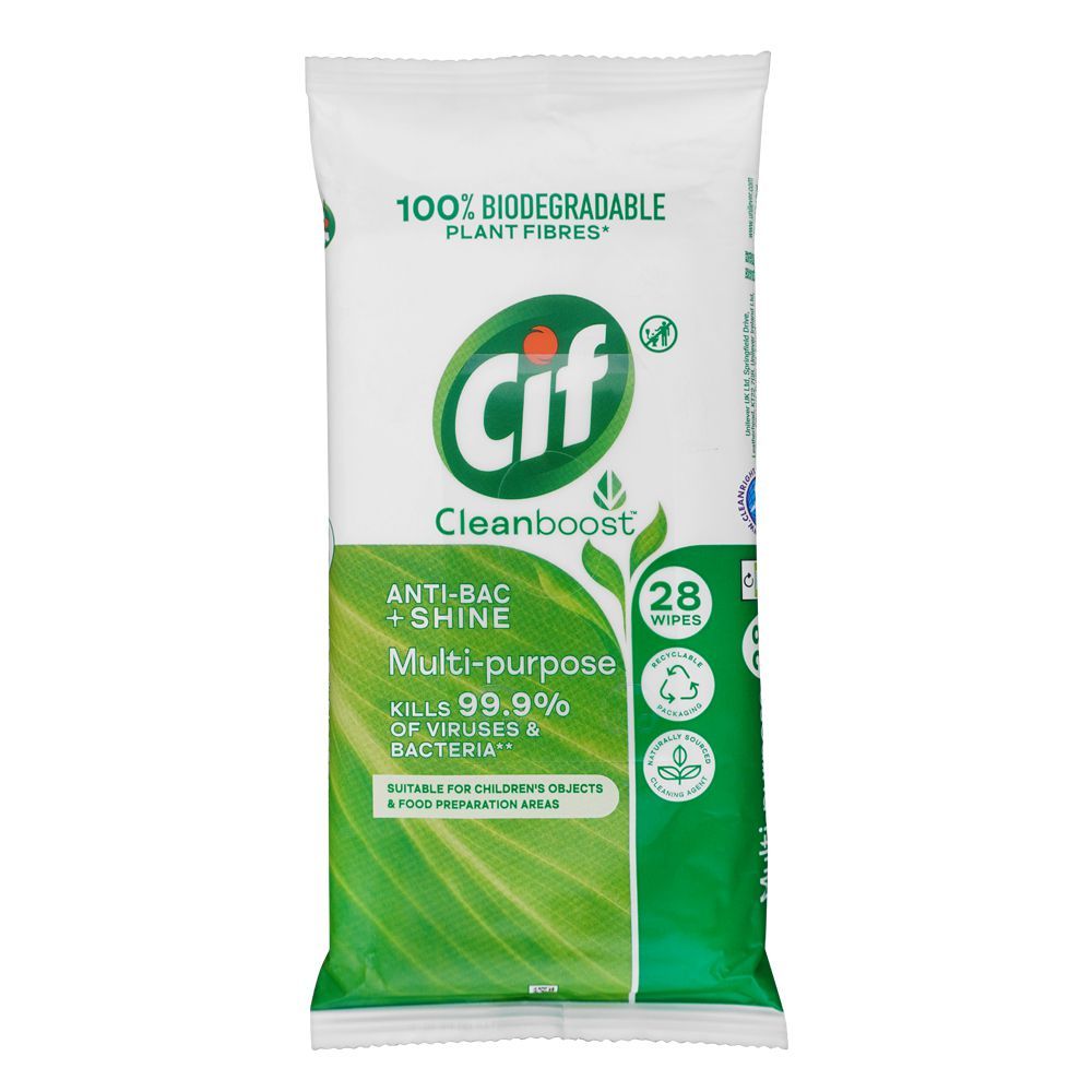 Buy Cif Clean Boost Anti-Bacterial + Shine Wipes, 28-Pack – Shopaholic.pk