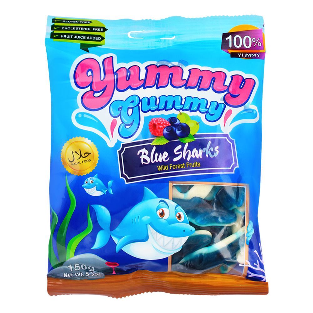 Buy Yummy Gummy Jelly Blue Sharks, Gluten Free, 150g – Shopaholic.pk