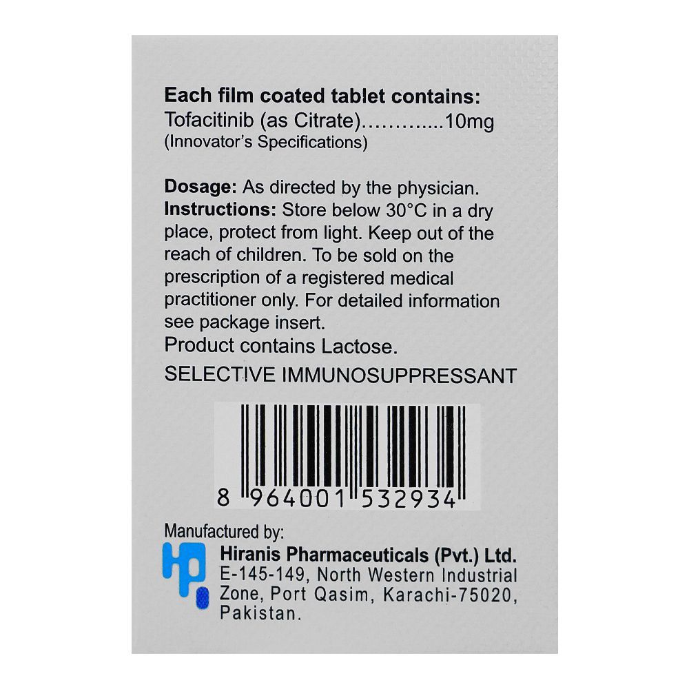 Buy Hiranis Pharmaceuticals Tofajak Tablet, 10mg, 10-Pack – Shopaholic.pk