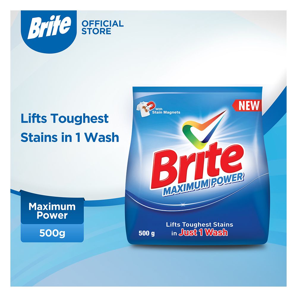 Buy Brite Maximum Power Detergent Powder 500g in Pakistan – Shopaholic.pk