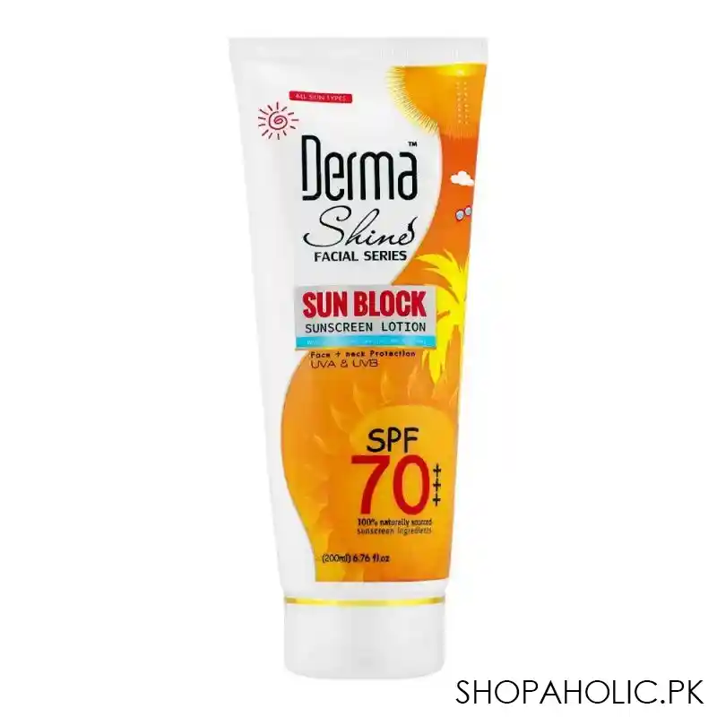 Buy Derma Shine Sun Block SPF70 Sunscreen Lotion, 200ml – Shopaholic.pk
