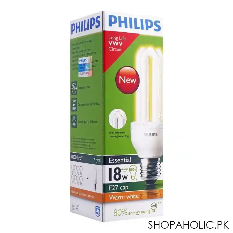 Philips Essential Energy Saver Bulb, 18W, E27 Cap Warm White ...
