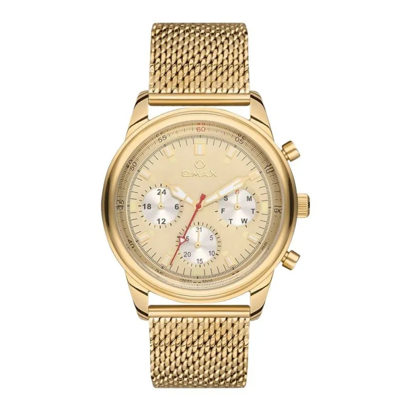 Omax Men Yellow Gold Round Dial, Chronograph Watch, VC01G31Y